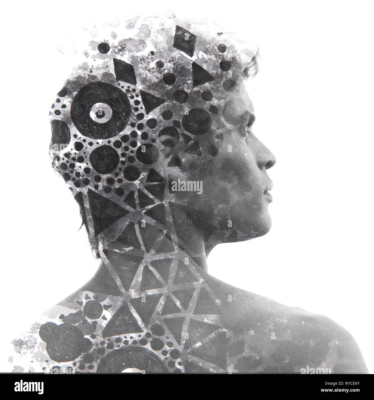 Portrait photography blends in with original artwork Stock Photo - Alamy