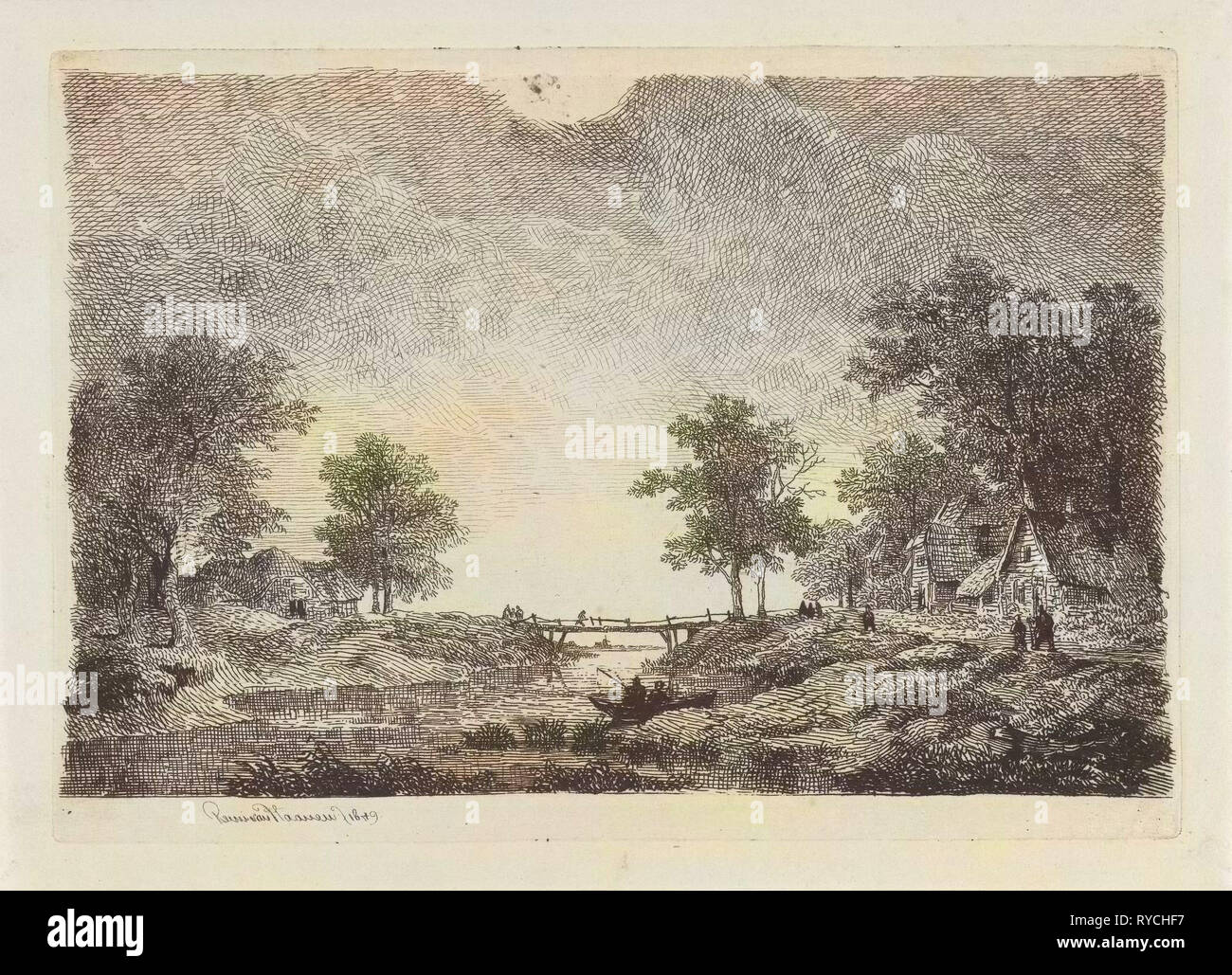 Landscape with Figures near a bridge, Remigius Adrianus Haanen, 1849 ...