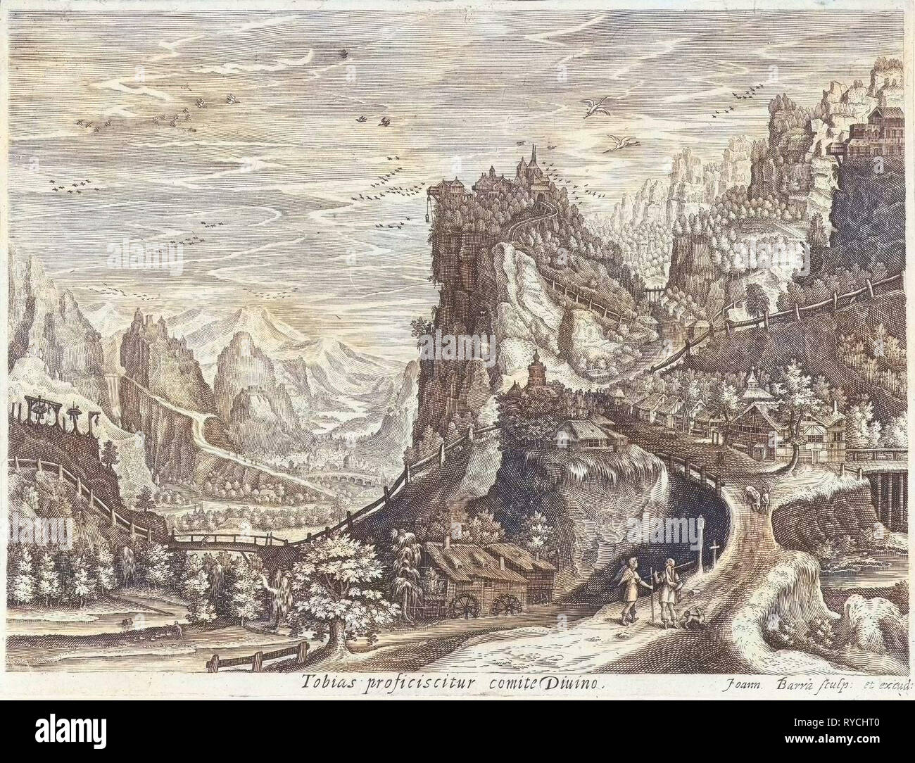 Landscape with Tobias and Archangel Raphael on road, Johan Barra ...