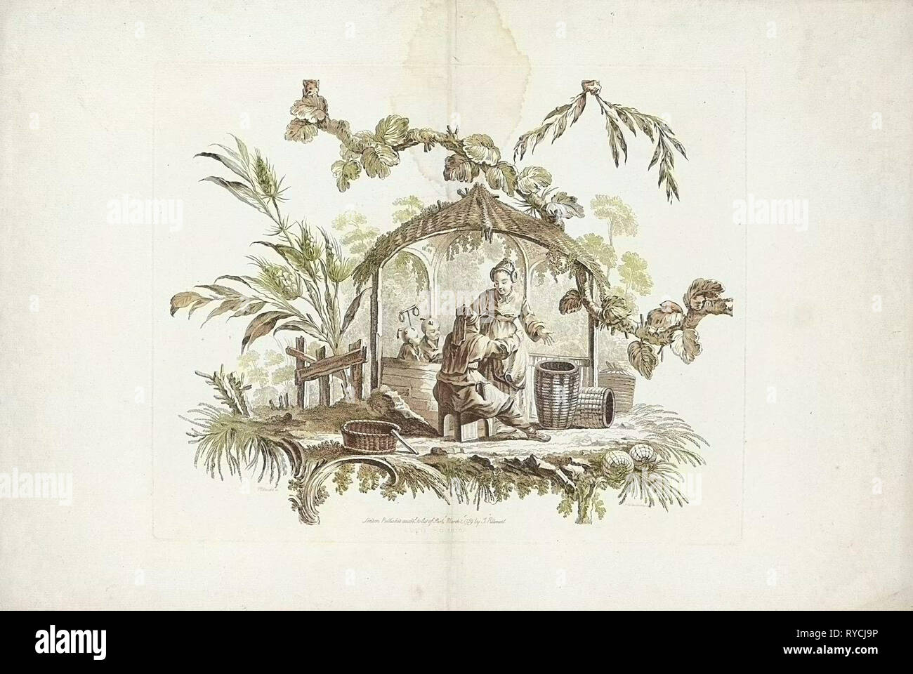 Chinese dwellings and figures. Suite of six prints. I. Pillement inv. F ...