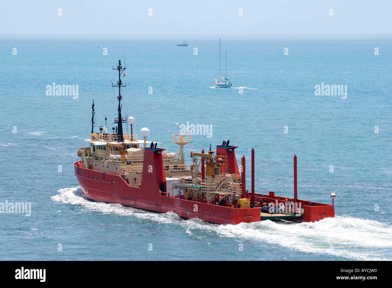 The red color ship - tanker left Key West town (Florida Stock Photo - Alamy
