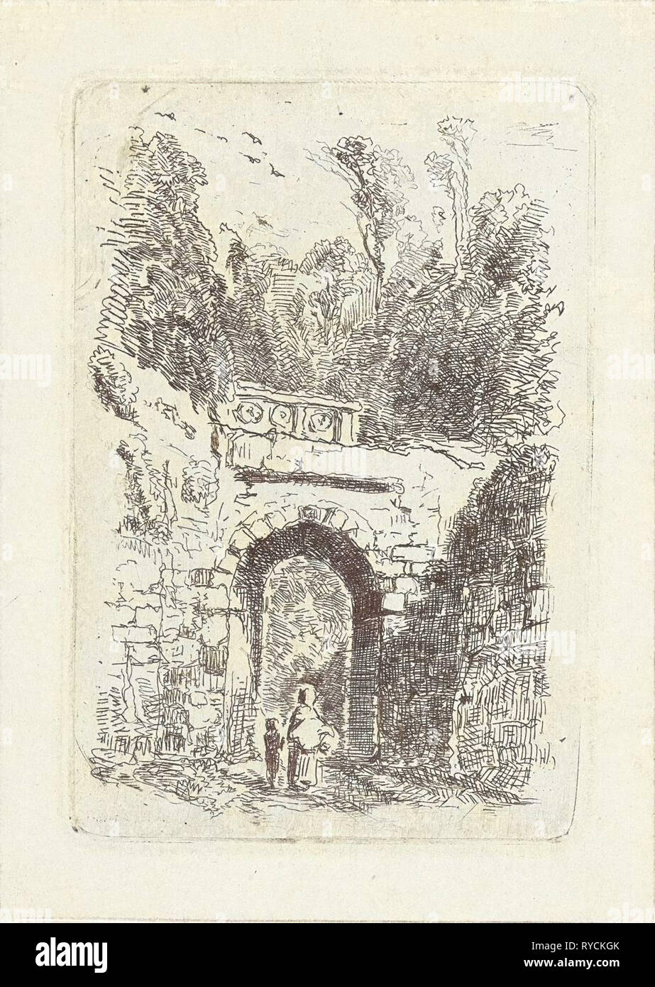 Woman with child at a gate, Maria Vos, 1834 - 1906 Stock Photo - Alamy