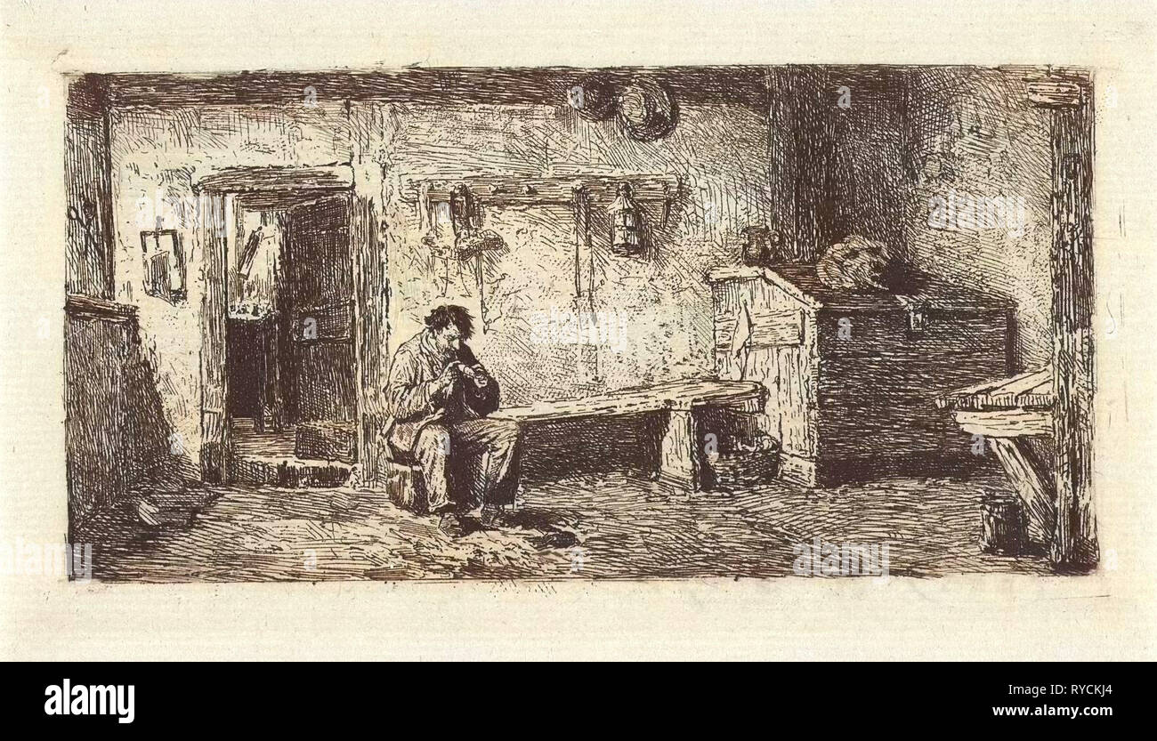 Pipe Smoking man in a barn, Hendrik Jacobus Scholten, 1836 - 1907 Stock ...