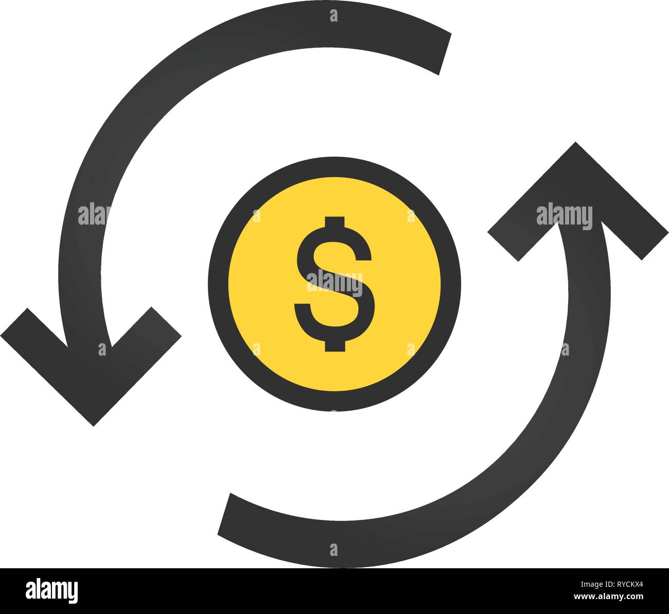 Dollar icon in circle arrow icon. bank, currency, cash, charge ...