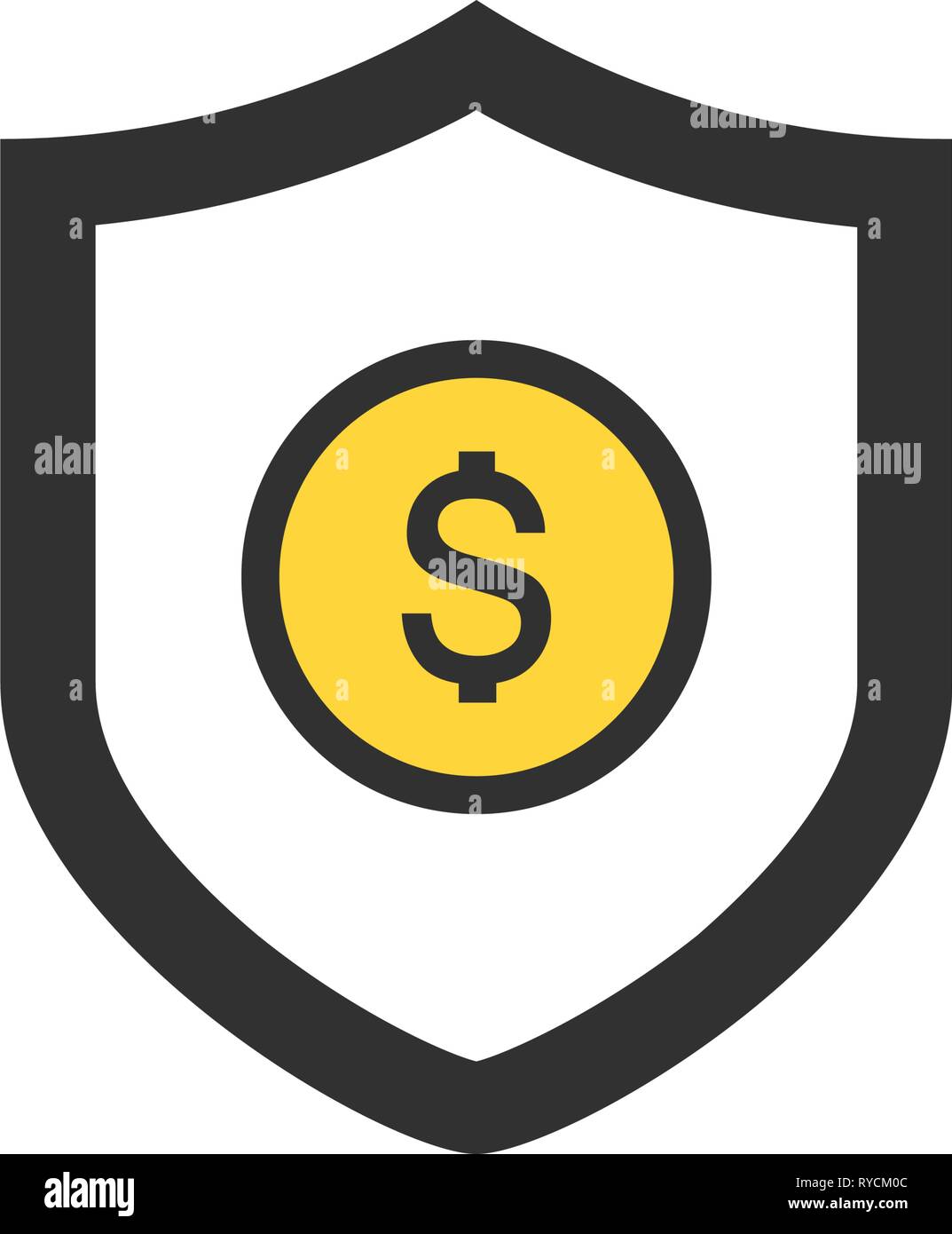 Shield security icon with dollar sign currency symbol. Shield ...