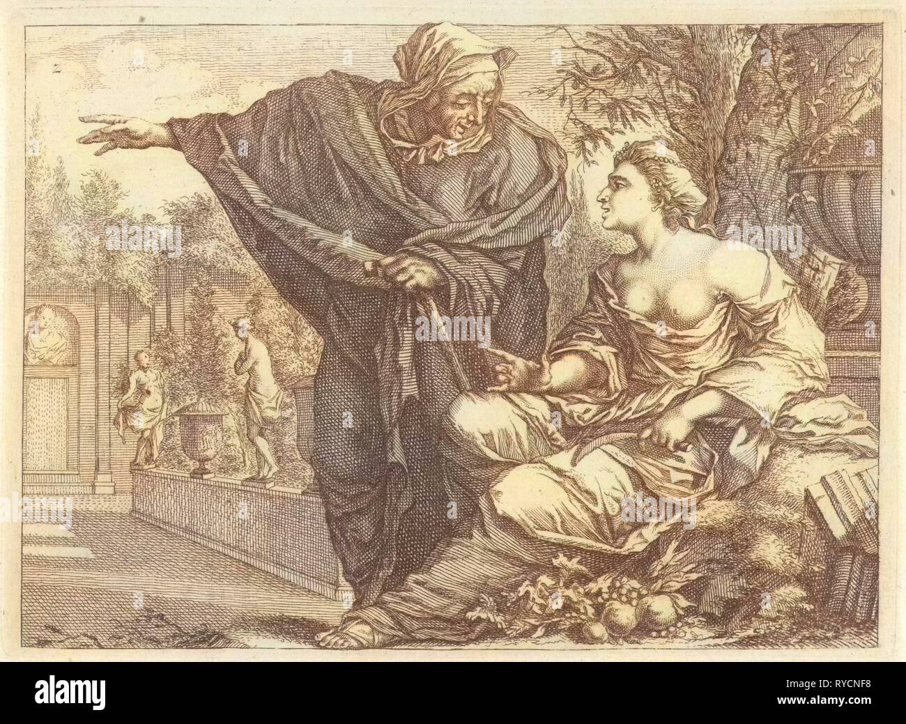 Vertumnus and Pomona, Arnold Houbraken, Anonymous, 1700 - 1750 Stock ...