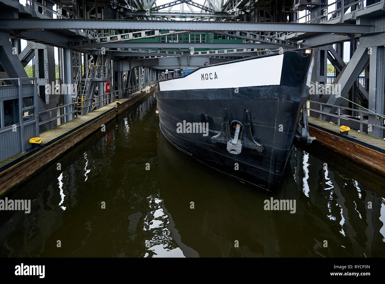 Niederfinow, Germany, October 23th 2017: Look into the ancient boat ...