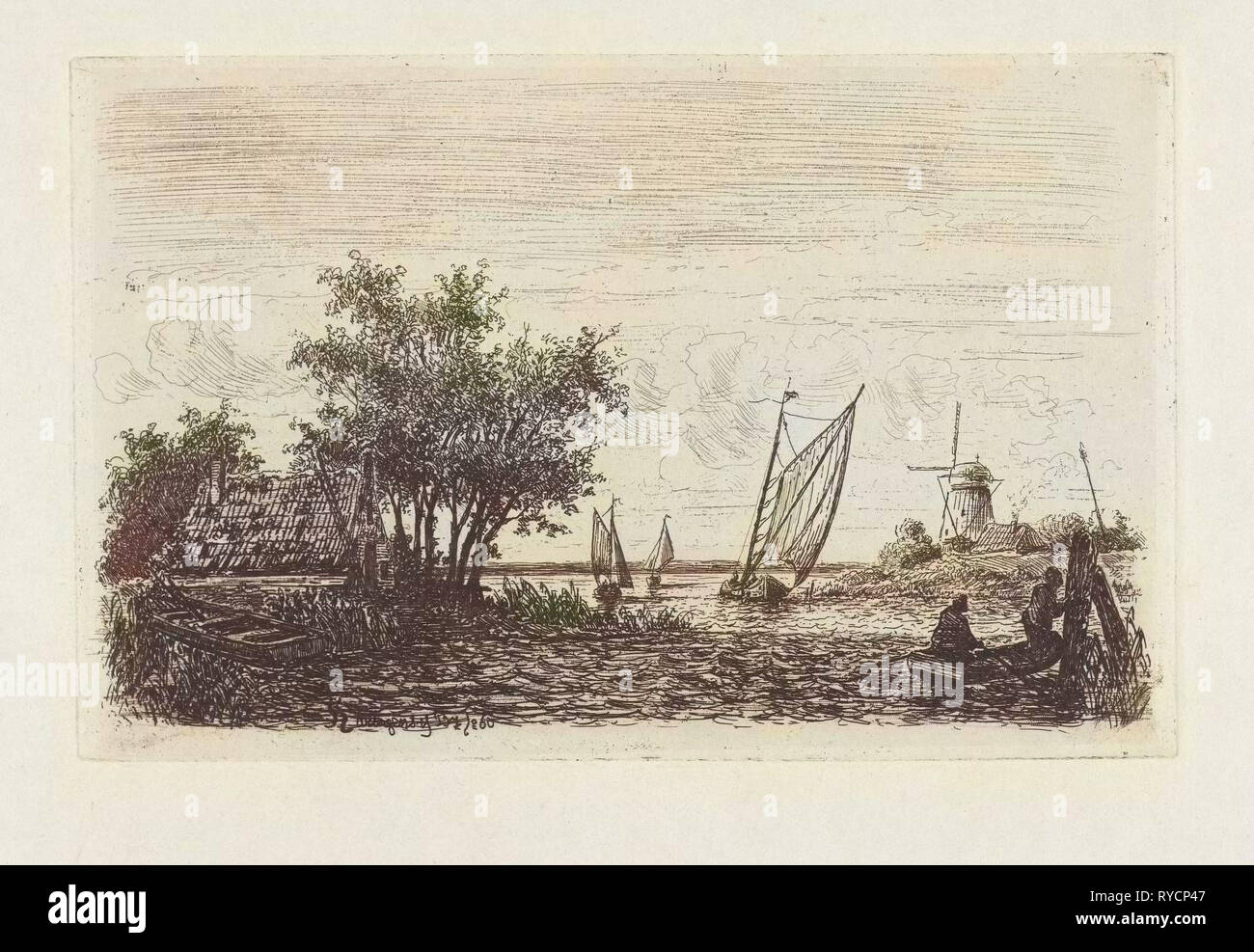 Boats on a lake, Joseph Hartogensis, 1860 Stock Photo - Alamy