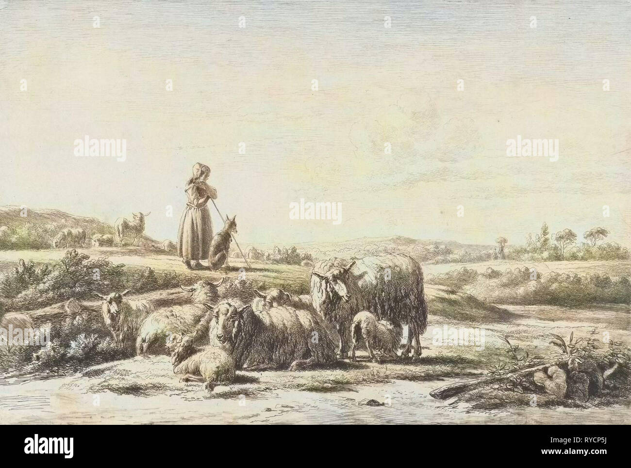 Landscape with shepherd dog with sheep herd, Simon van den Berg, 1822 ...