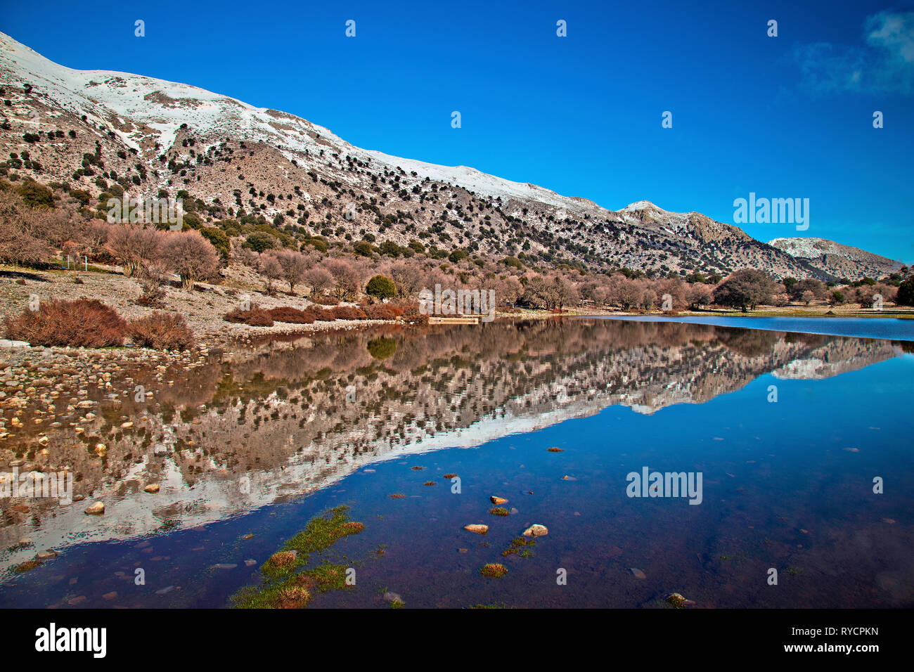 The seasonal lake of Omalos Plateau (also known as "Mikros Omalos" or ...
