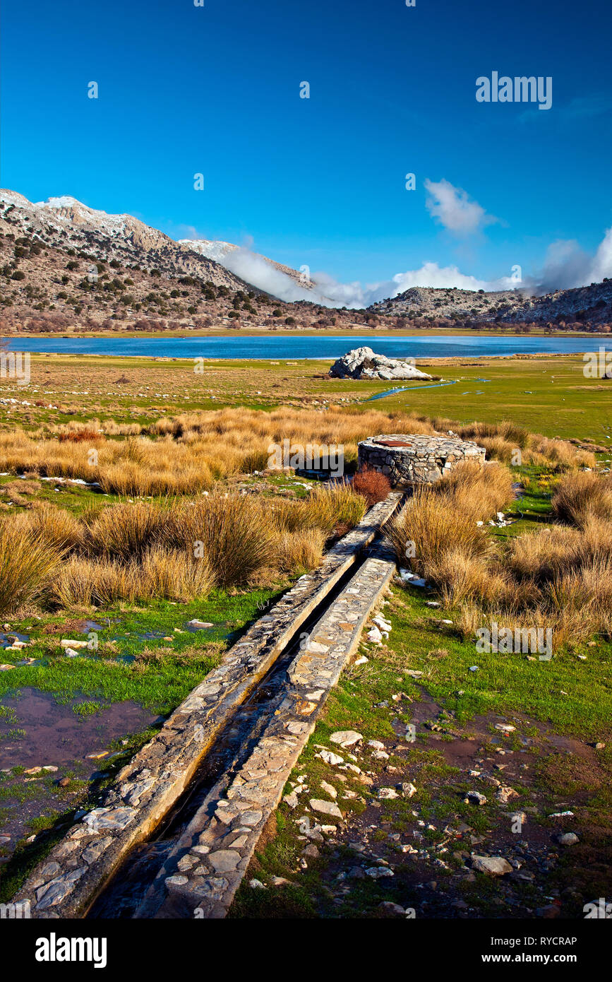 The seasonal lake of Omalos Plateau (also known as "Mikros Omalos" or ...
