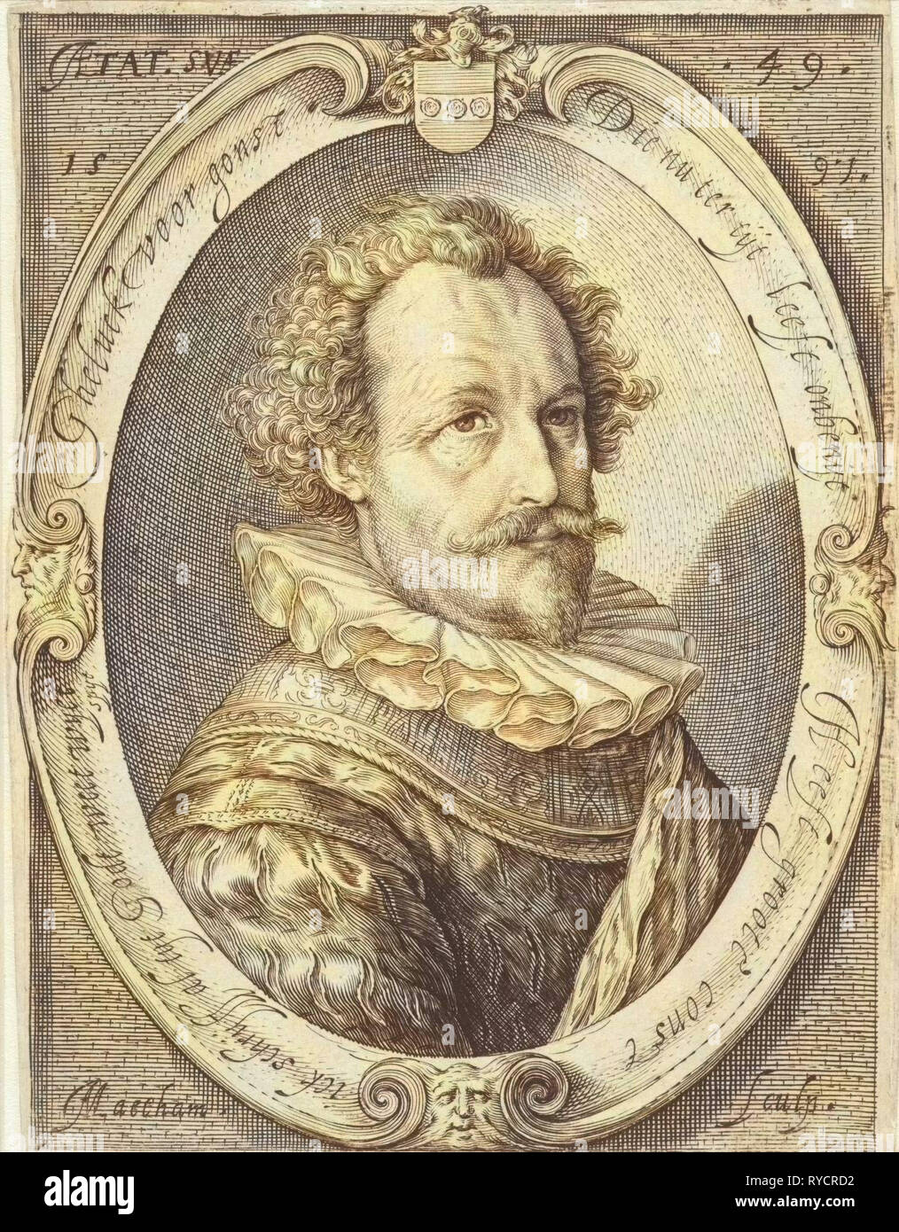 Portrait of an unknown man at the age of 49, Jacob Matham, 1597 Stock ...