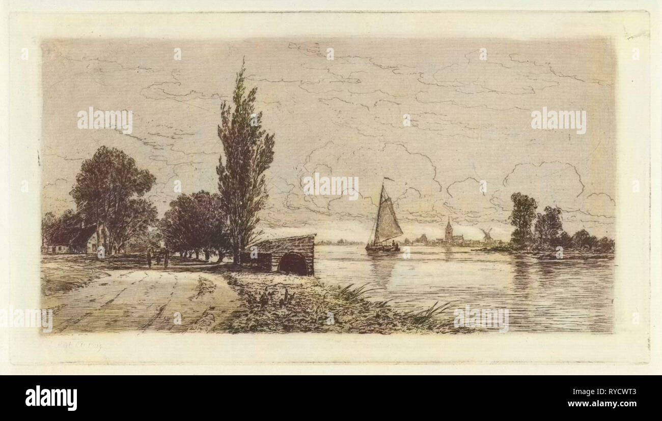 River landscape with sailing ship, Elias Stark, 1889 Stock Photo - Alamy