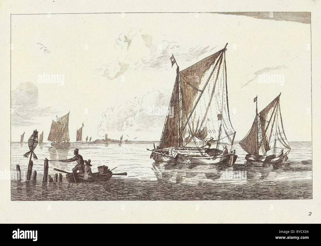 Two sailboats and a rowboat, print maker: Anonymous, Reinier Nooms ...
