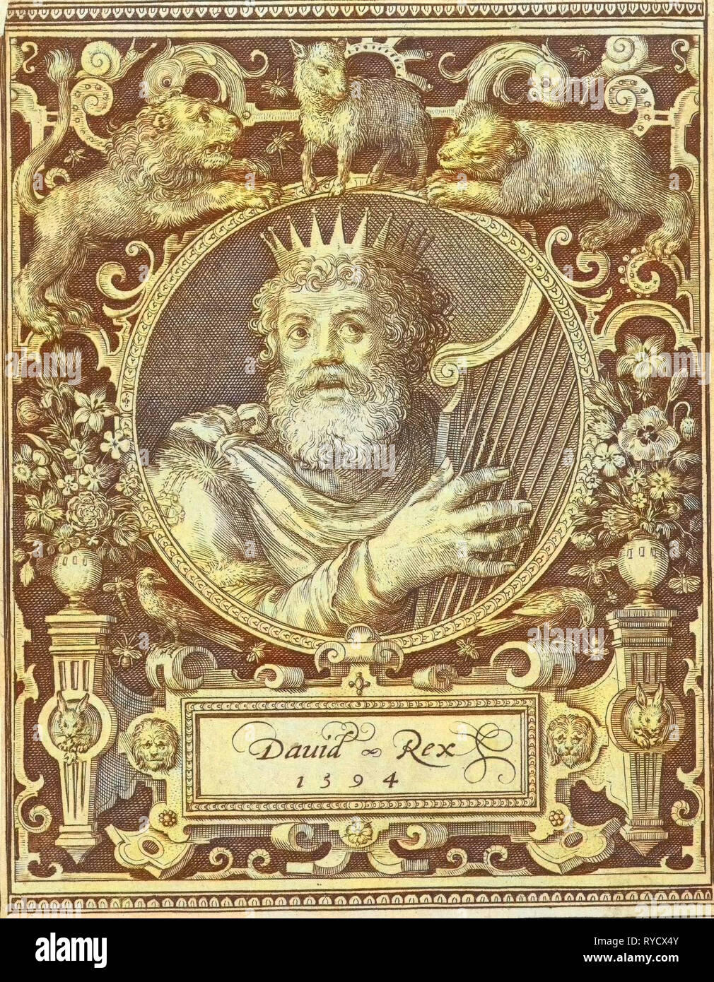 Portrait of King David, medallion inside rectangular frame with ...