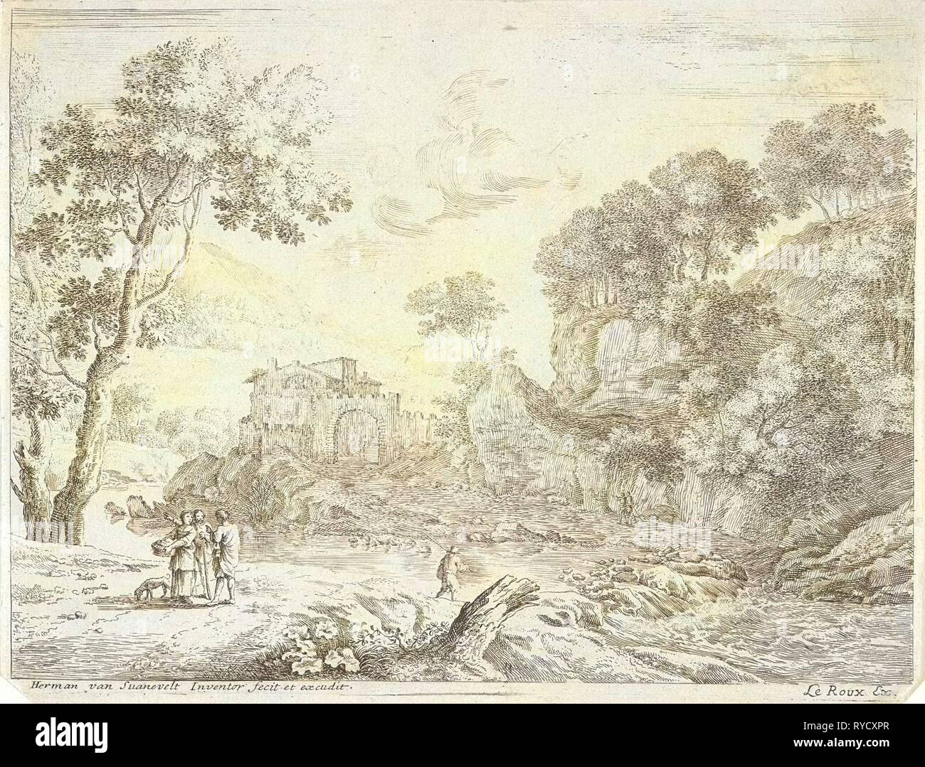 Landscape with Waterfall, Anonymous, Herman van Swanevelt, Herman van ...