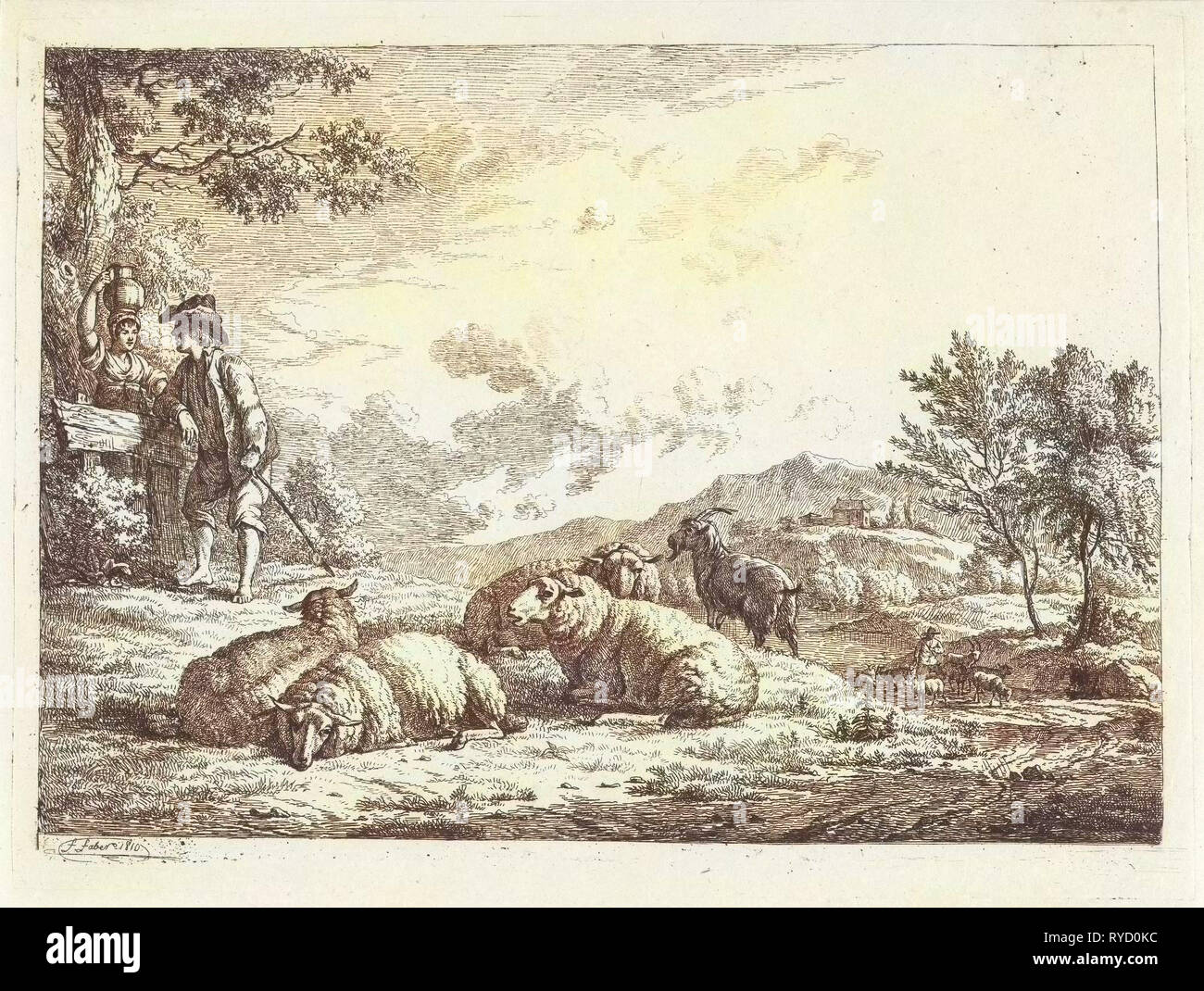 Shepherd and milkmaid in conversation, Frédéric Théodore Faber, 1810 ...