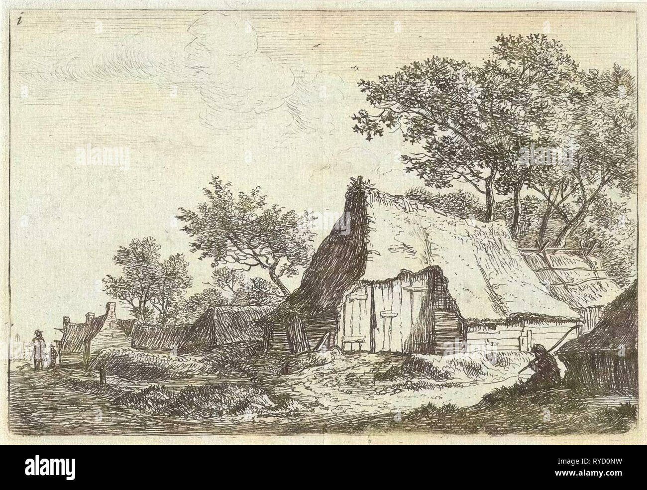 Houses thatched roofs figures walking hi-res stock photography and ...