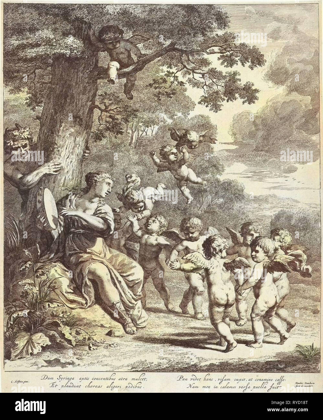 Pan and Syrinx with dancing putti, Dancker Danckerts, 1633 - 1675 Stock ...