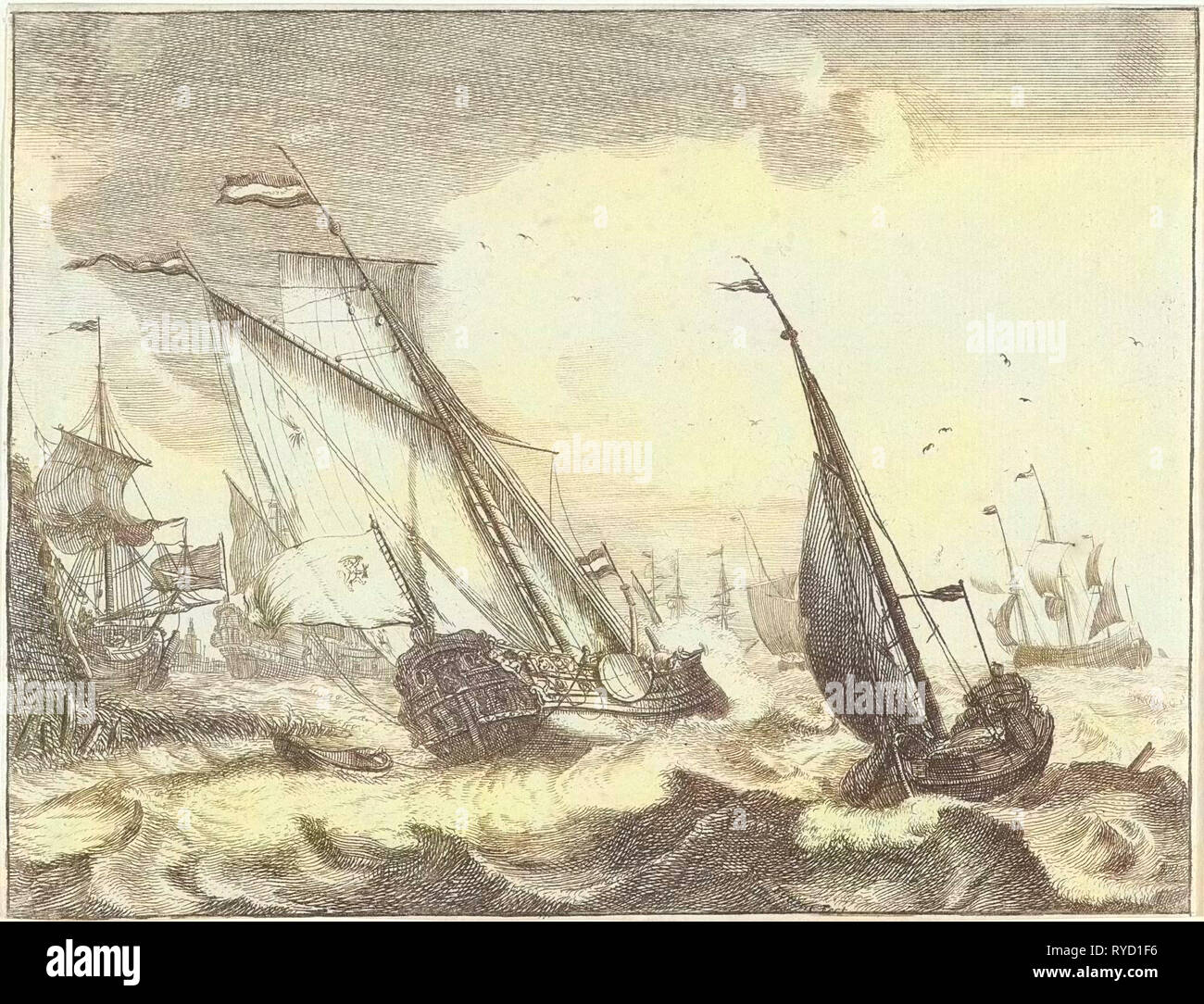 Ships at sea, Frederik Ottens, Ludolf Bakhuysen, 1717 - 1770 Stock ...