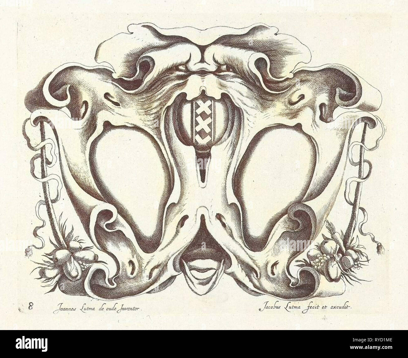 Lobe Cartouche with arms of Amsterdam, print maker: Jacob Lutma ...