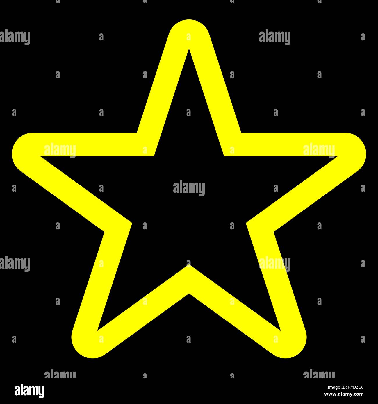 Star symbol icon - yellow simple outline, 5 pointed rounded, isolated ...