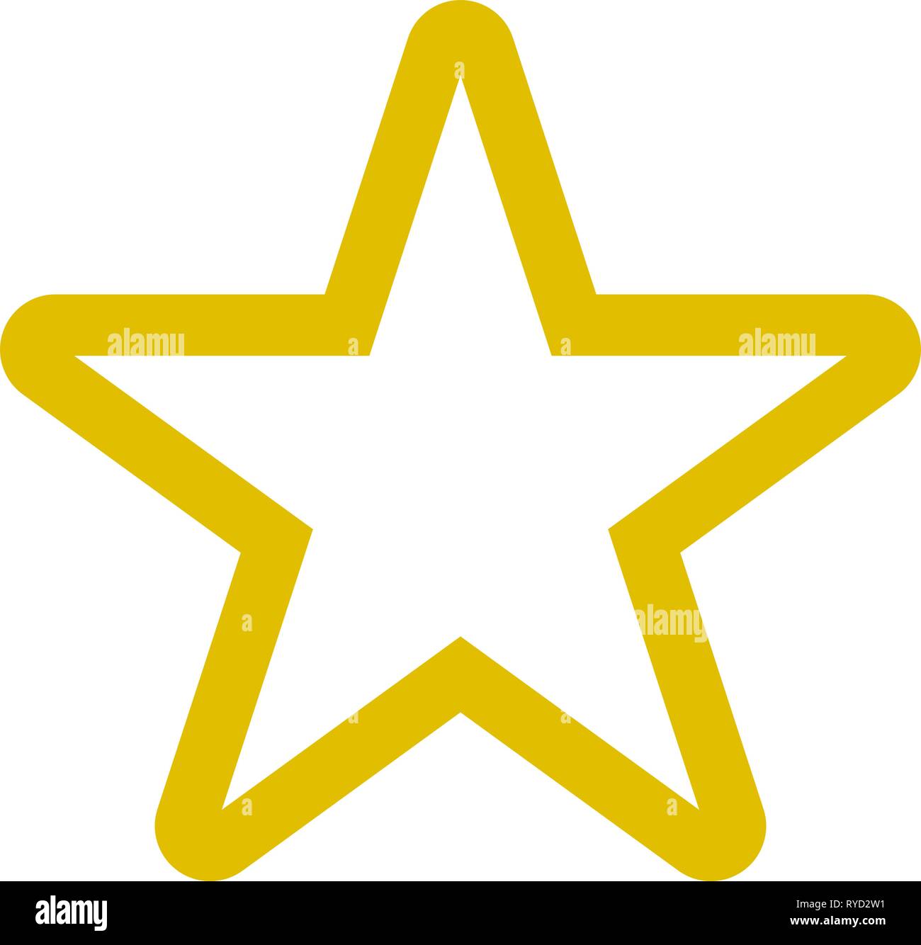 Star symbol icon - golden simple outline, 5 pointed rounded, isolated ...