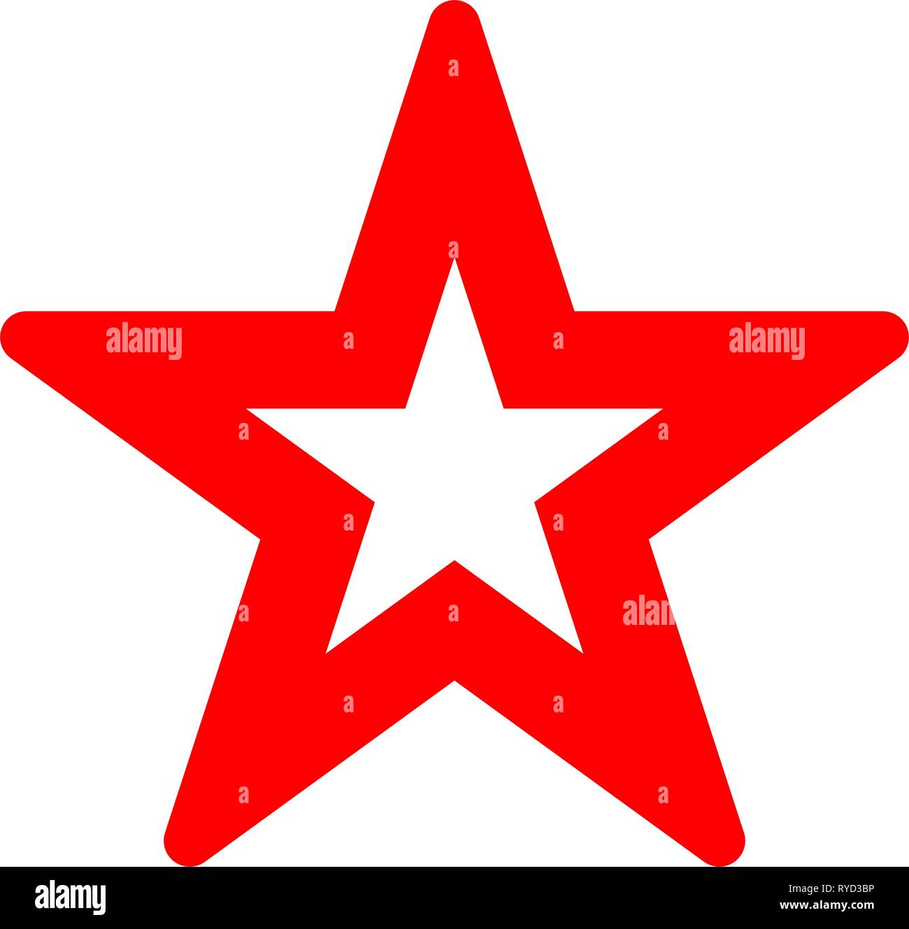 Star symbol icon - red simple hollow, 5 pointed rounded, isolated ...
