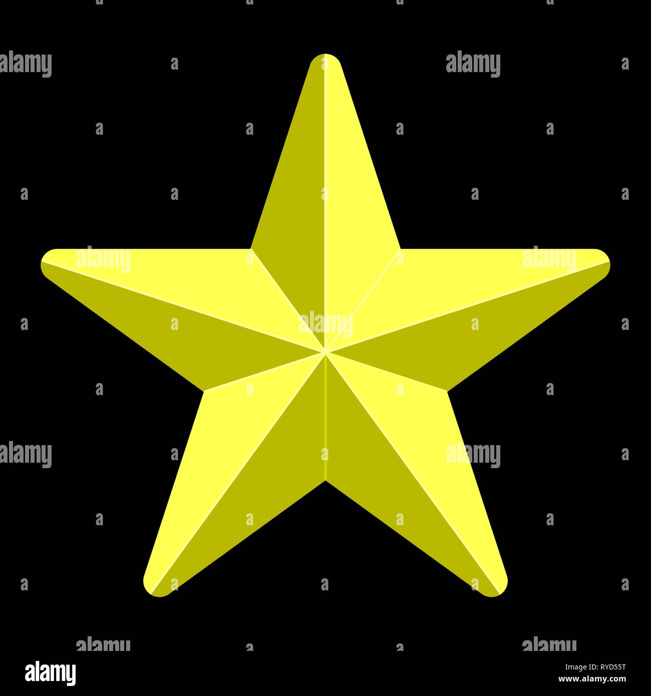 Star symbol icon - yellow simple 3d, 5 pointed rounded, isolated ...