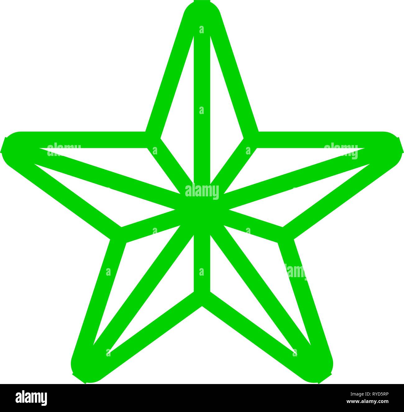 Star symbol icon - green simple outline, 5 pointed rounded, isolated ...