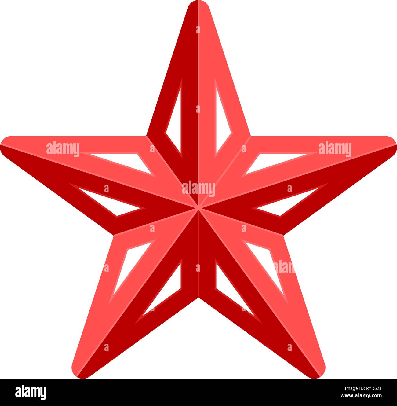Star symbol icon - red simple 3d, 5 pointed rounded, isolated - vector ...