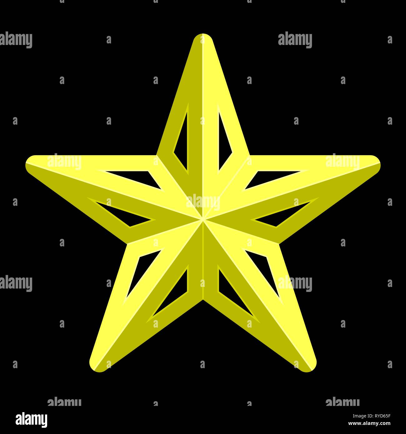 Star symbol icon - yellow simple 3d, 5 pointed rounded, isolated ...