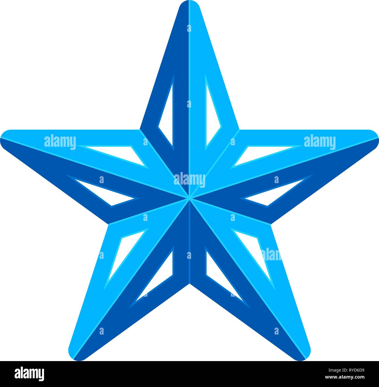 Star symbol icon - blue simple 3d, 5 pointed rounded, isolated - vector ...
