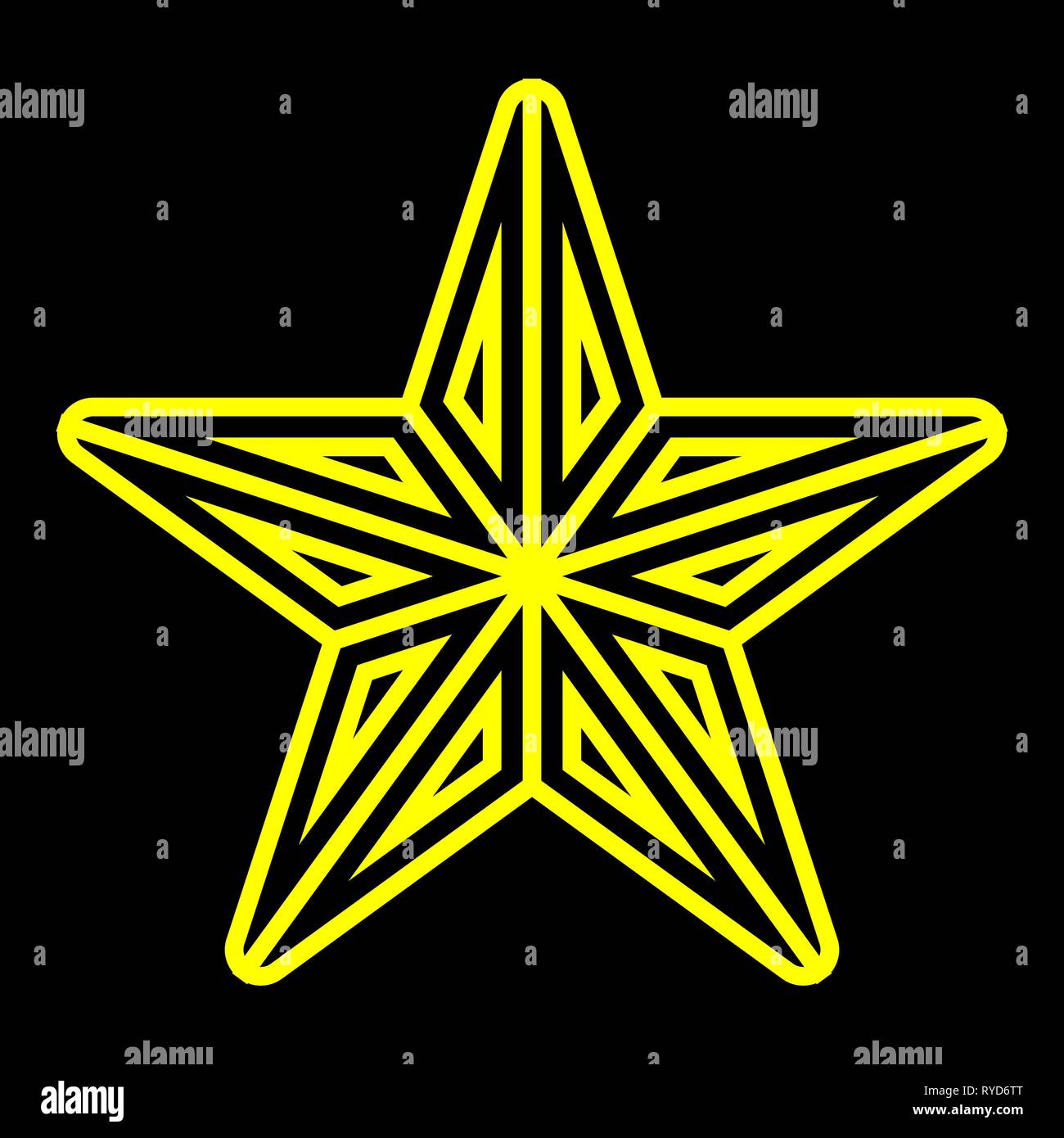 Star symbol icon - yellow simple outline, 5 pointed rounded, isolated ...