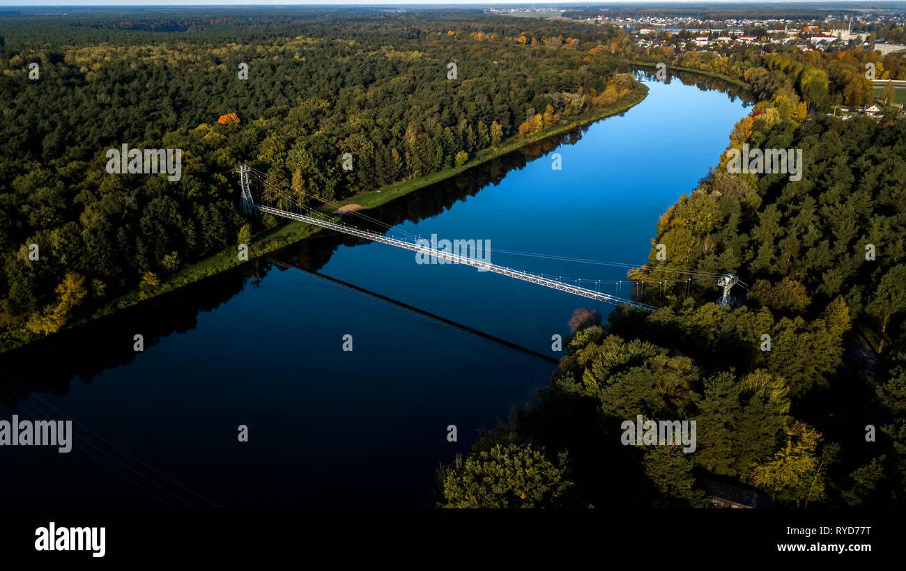 cable bridge over the river view from the top Stock Photo - Alamy