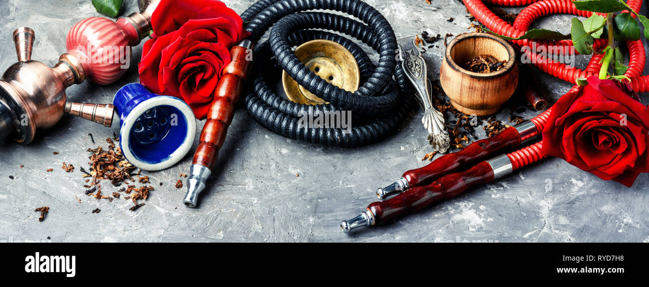 East hookah with flower aroma for relax.Shisha hookah.Smoking a hookah ...