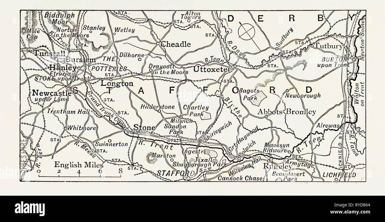 Map of the Trent, from the Source to Newton Solney, UK. The River Trent ...