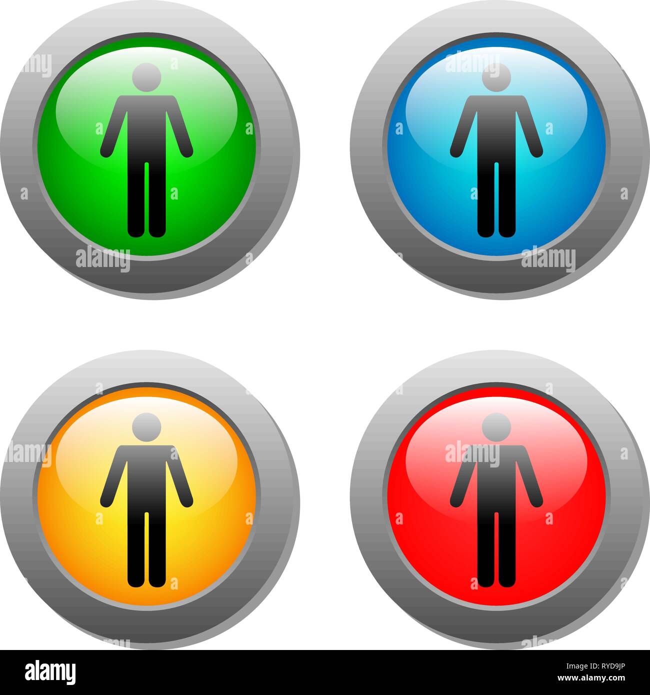 Standing human icon set on glass buttons. Vector illustration Stock ...