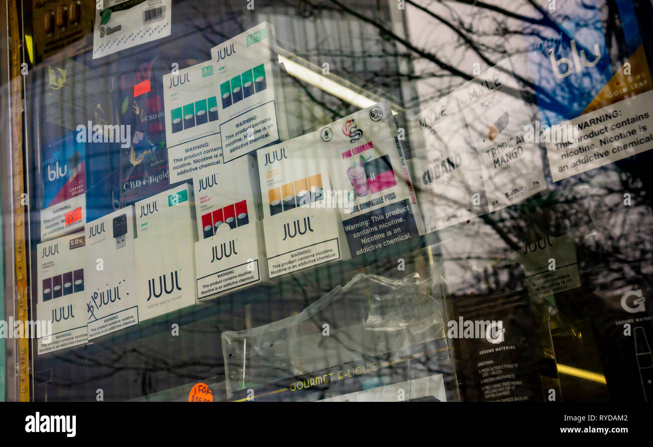 A selection of the popular Juul brand vaping supplies on display in the ...