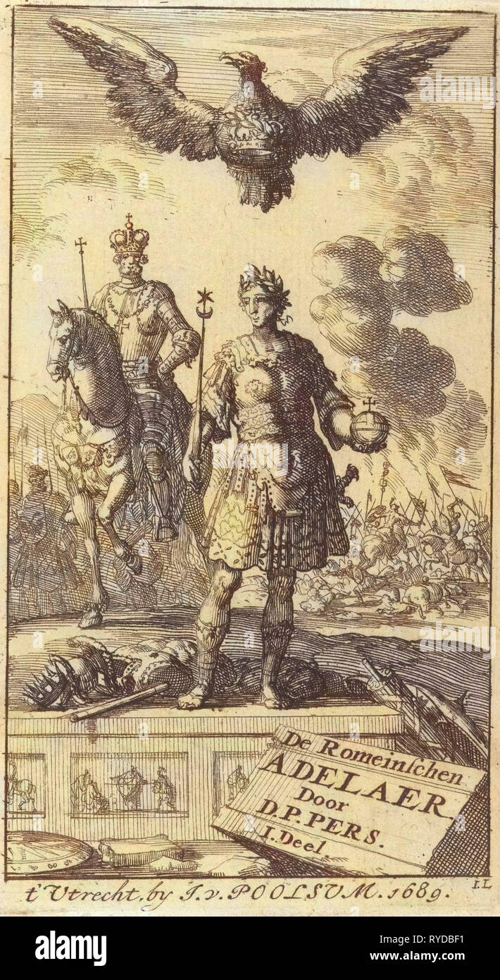 Roman emperor with scepter and globe, flying above him is an eagle with ...