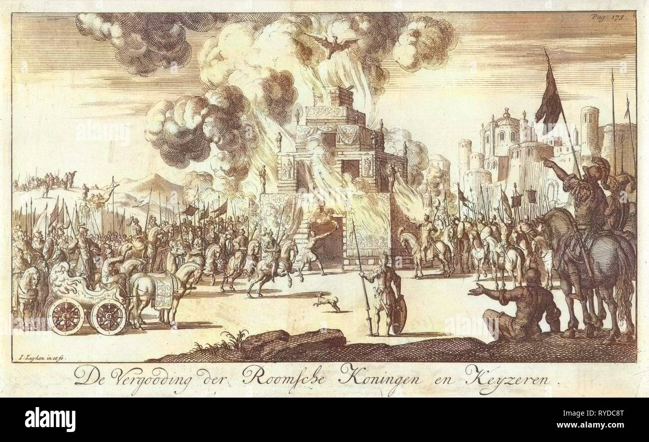 Roman soldiers around a bonfire where an eagle rises from the flames ...