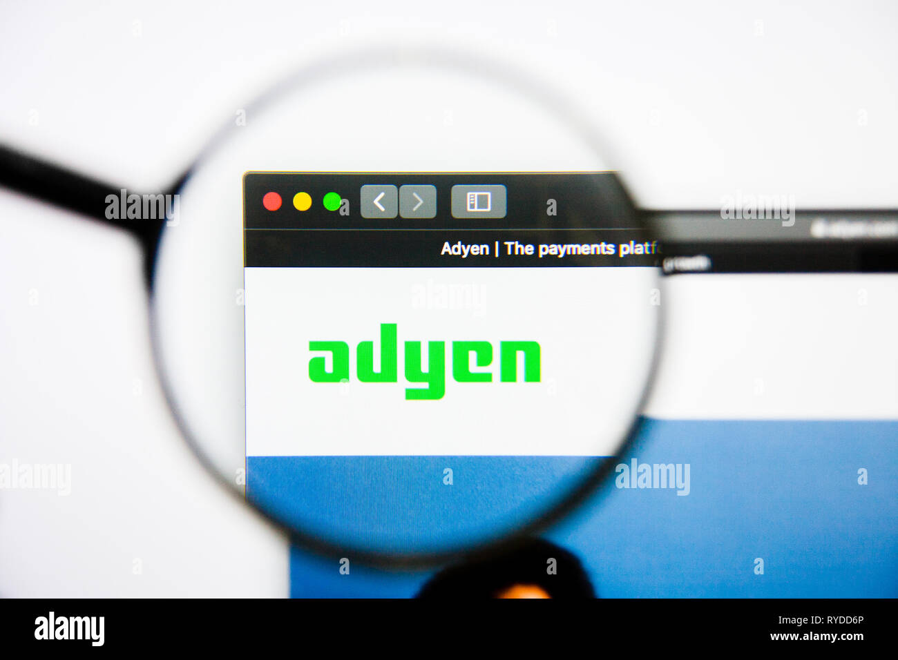 Los Angeles, California, USA - 25 January 2019: Adyen website homepage. Adyen logo visible on ...