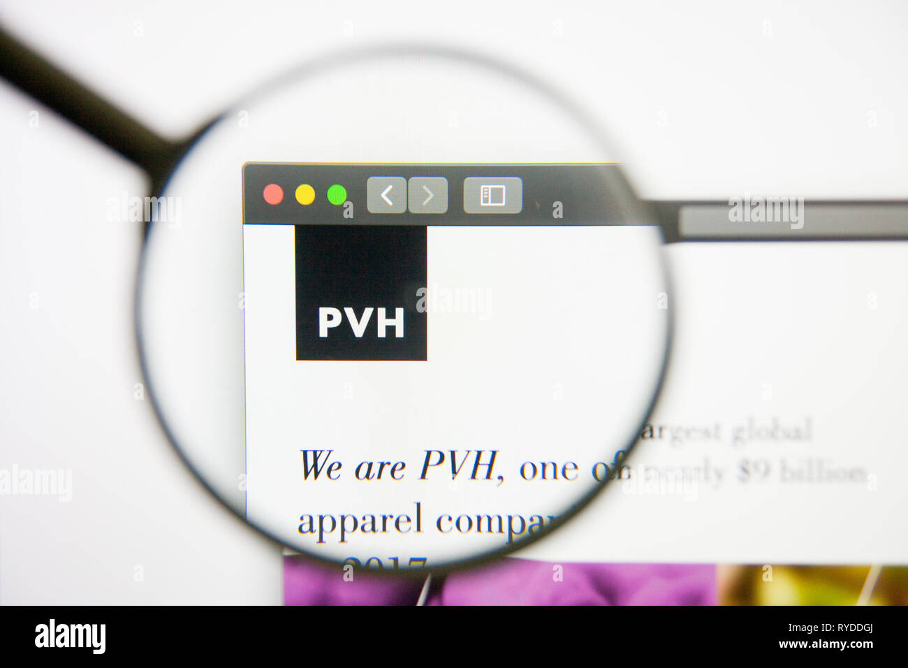Los Angeles, California, USA - 14 February 2019: PVH website homepage. PVH logo visible on ...