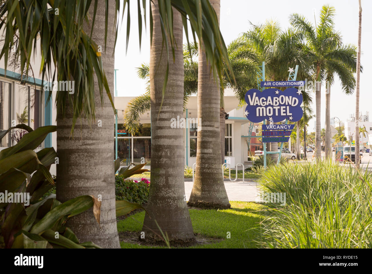 The sign outside the Vagabond hotel in classic Miami Modern, or MiMo ...