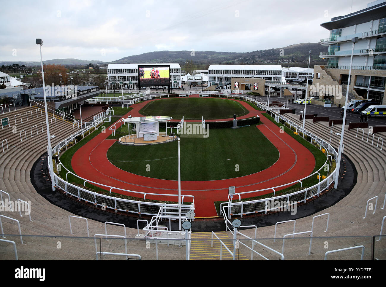 A view of an empty parade ring during Ladies Day of the 2019 Cheltenham ...