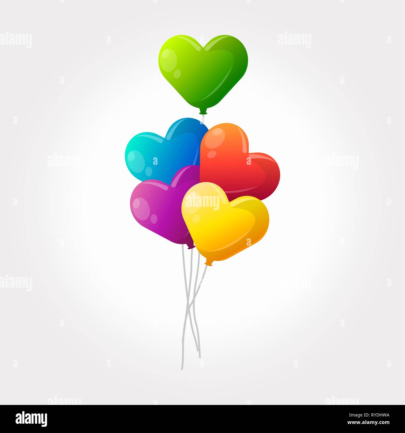 Set of colorful heart balloons on white background, vector illustration ...