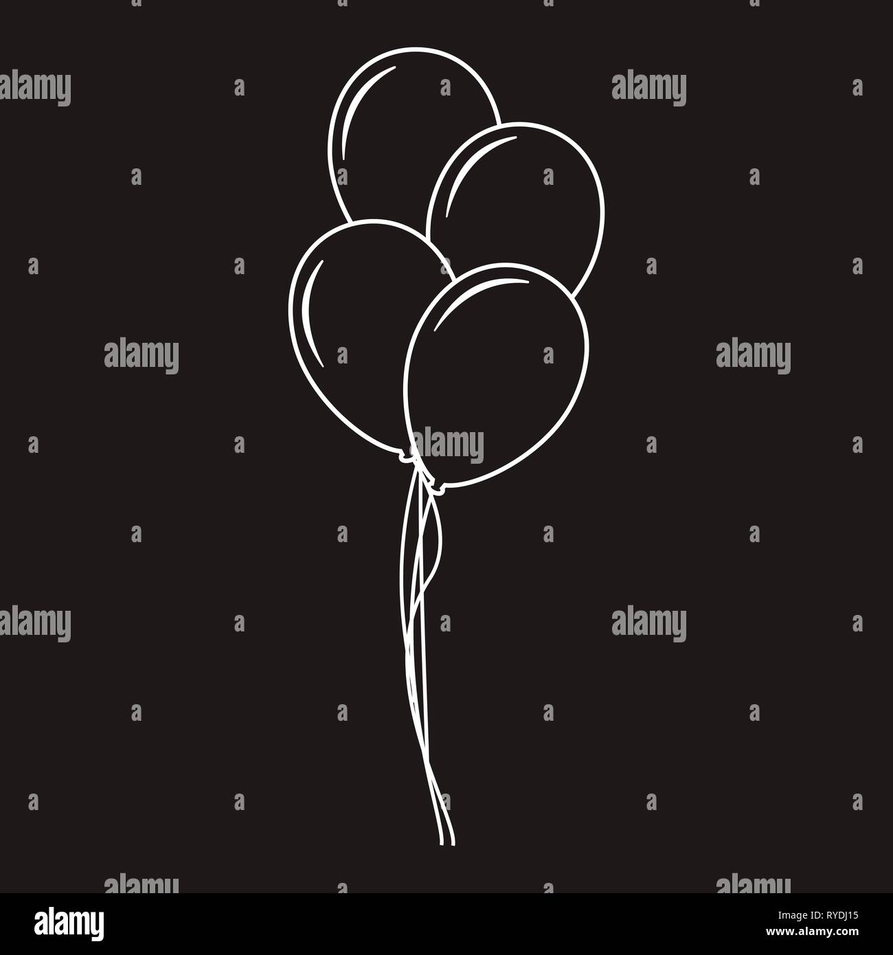 Set of flat white balloons on black background, vector illustration ...