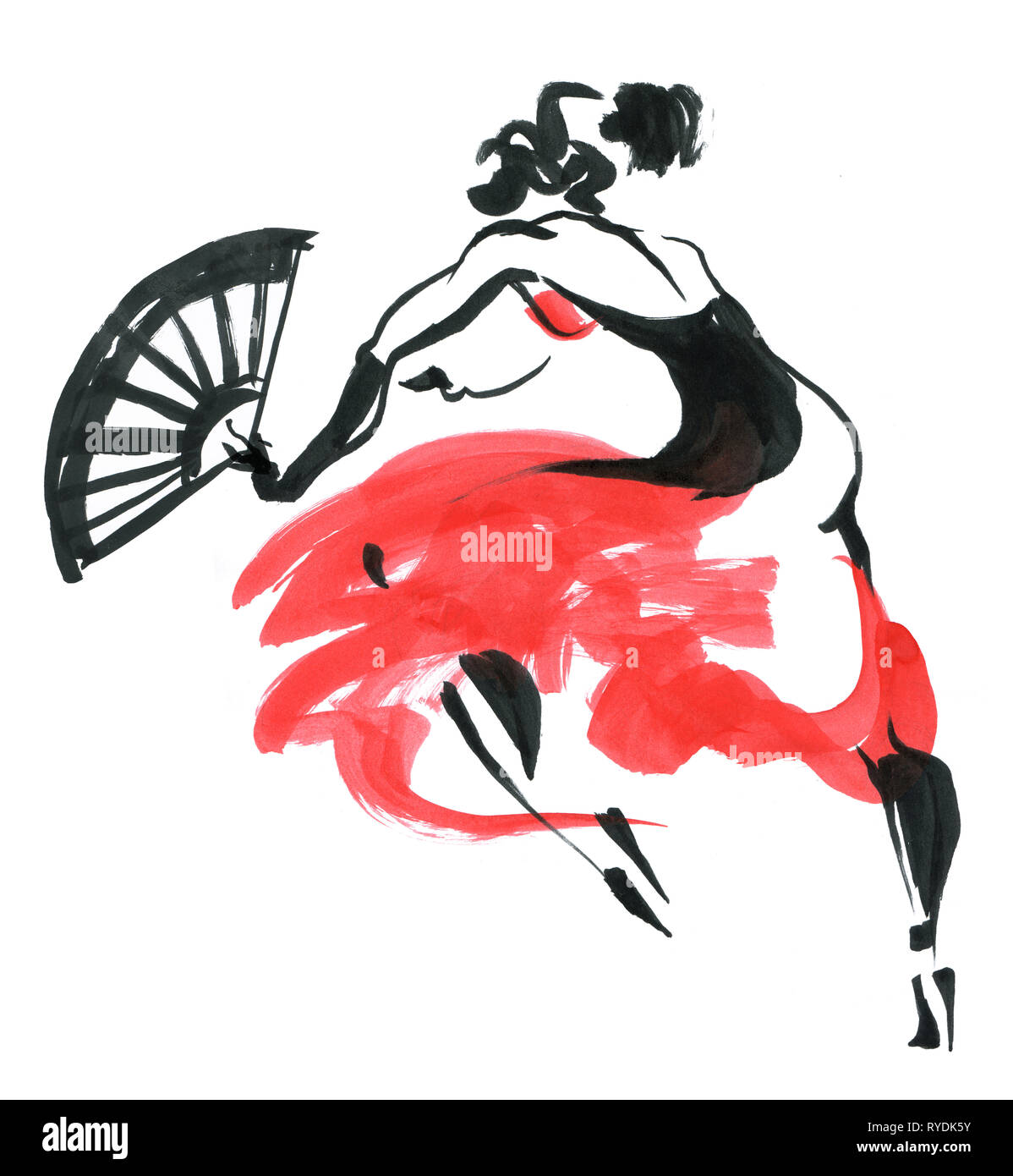 Flamenco. Beautiful Dancing Woman. Watercolor latin dancer. Ink hand ...