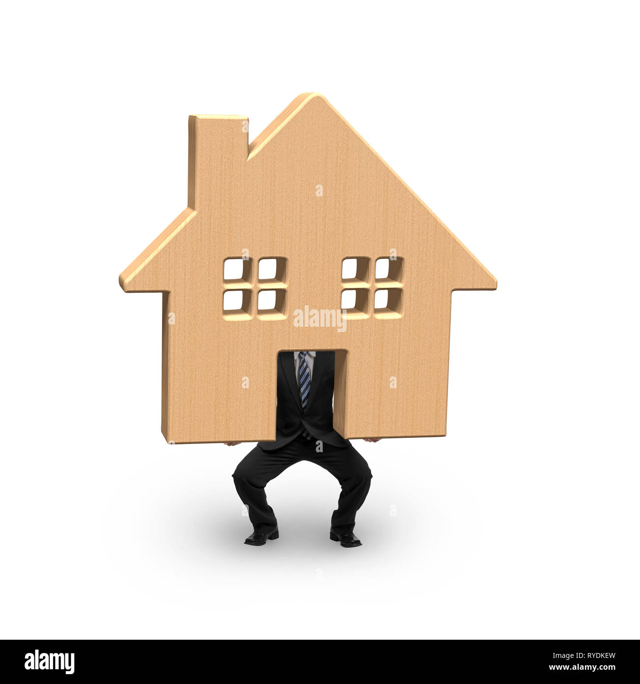 Businessman holding lifting wooden house up, isolated on white Stock ...