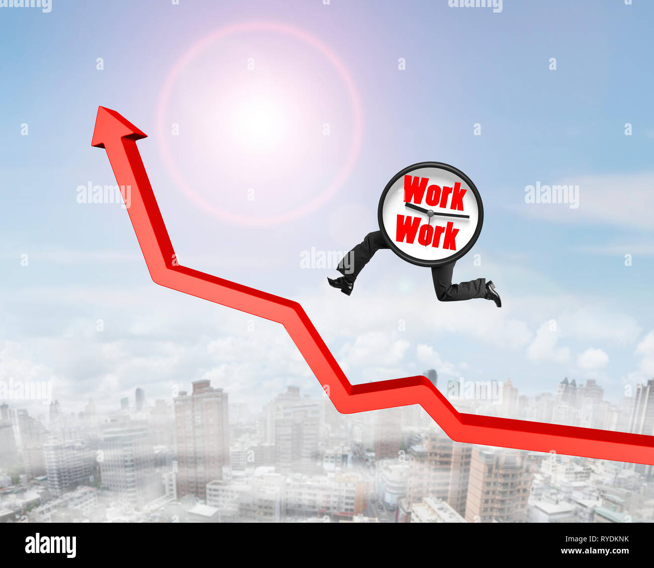 Clock of work words on clock face with human legs, running on growing ...